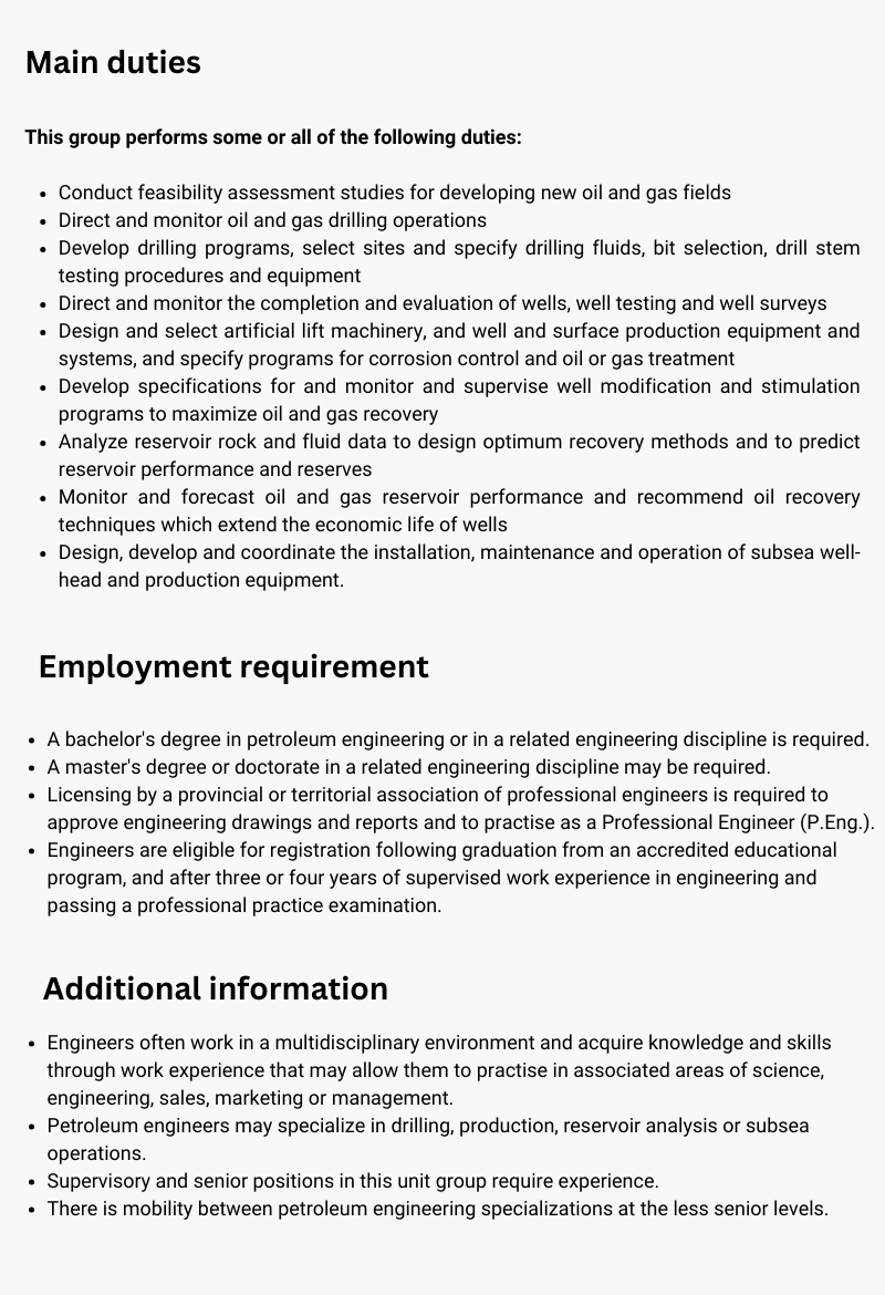Noc Code 21332 – Petroleum engineers